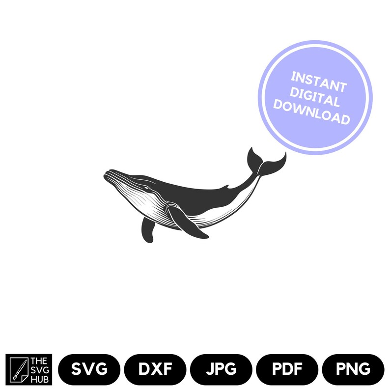Whale SVG Instant Digital Download, Printable Whale Cut File, Sea ...