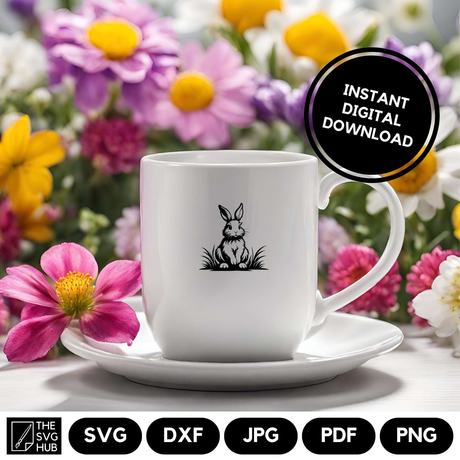 Rabbit SVG Instant Digital Download Easter Silhouette Clipart Detailed ...