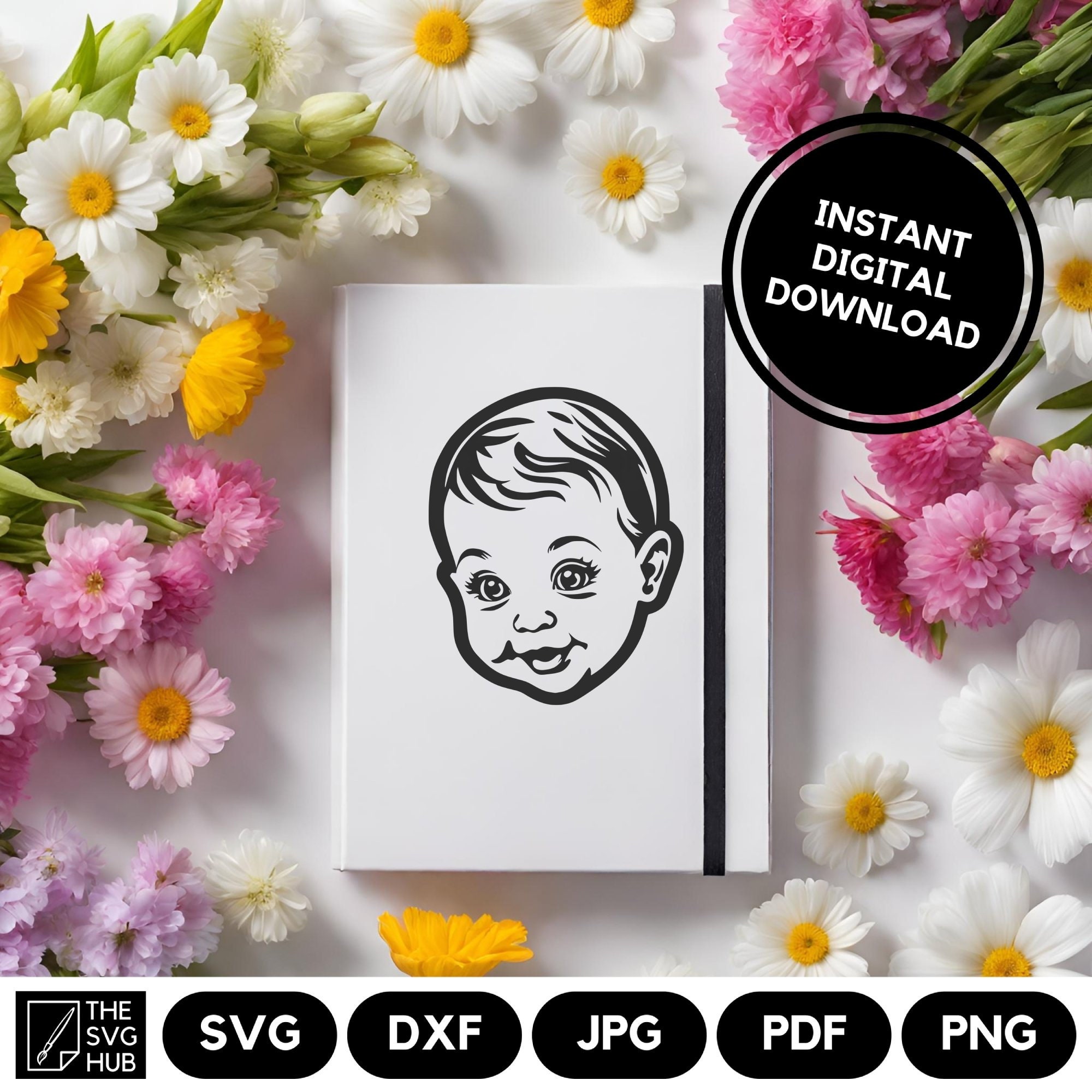 Cute Baby Face SVG, Instant Digital Download, Printable Baby Image for ...