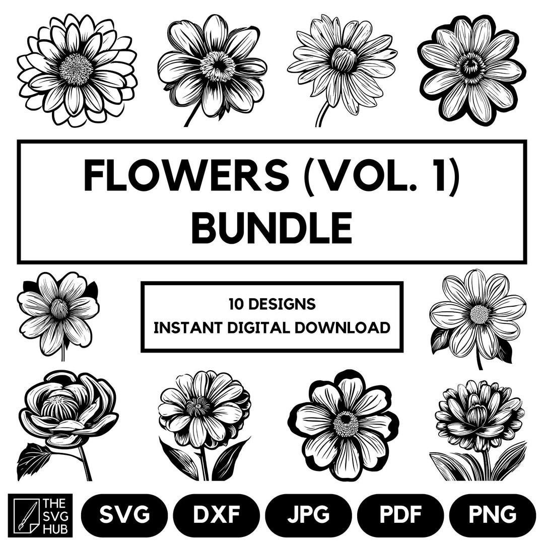 10 Different Flowers SVG Bundle - Detailed Cut File Collection ...