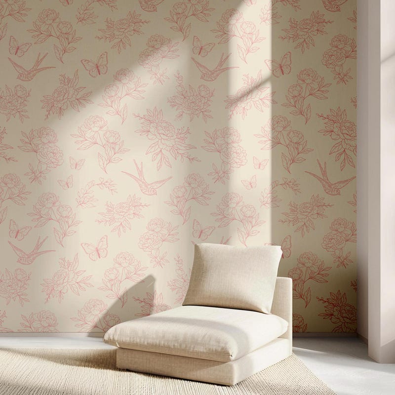 Pink Toile Wallpaper - Etsy
