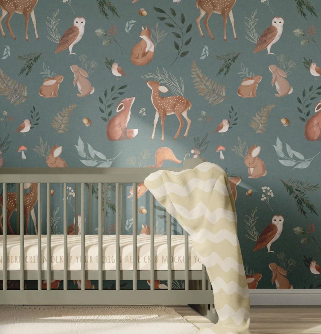 Woodland Animal Nursery Wallpaper, Kid's Wallpaper, Peel and Stick ...