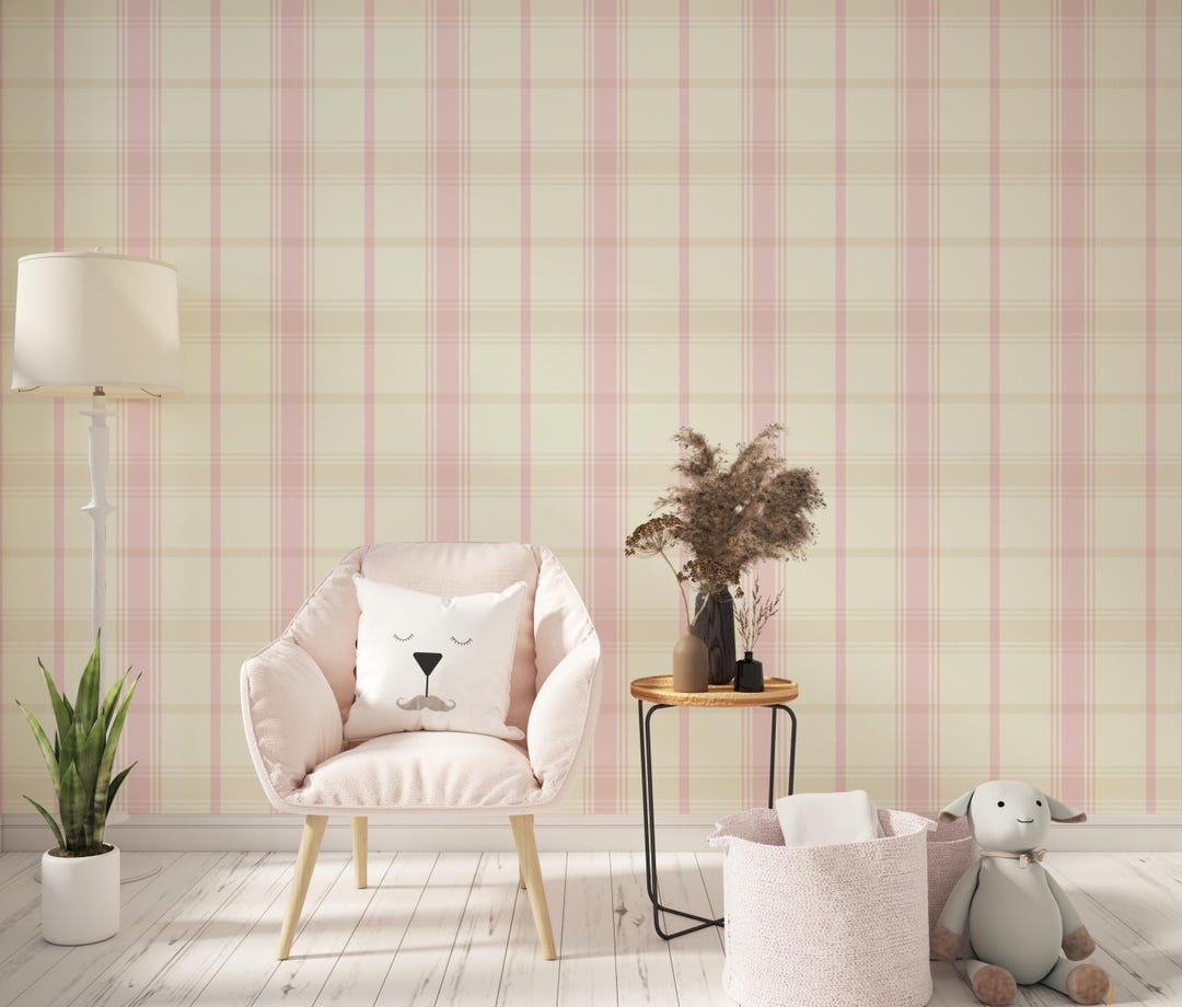 Pink Nursery Wallpaper, Pastel Wallpaper, Girl Nursery Gingham ...
