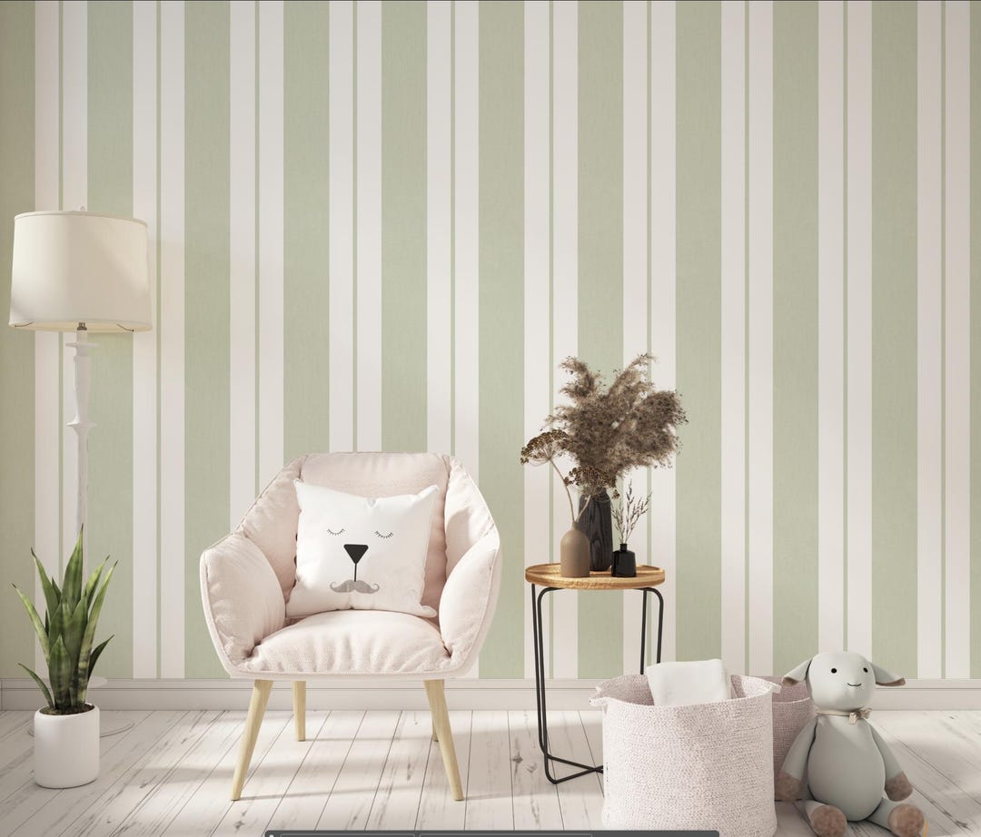 Green Striped Wallpaper, Elegant Wallpaper, Gender Neutral Bedroom ...