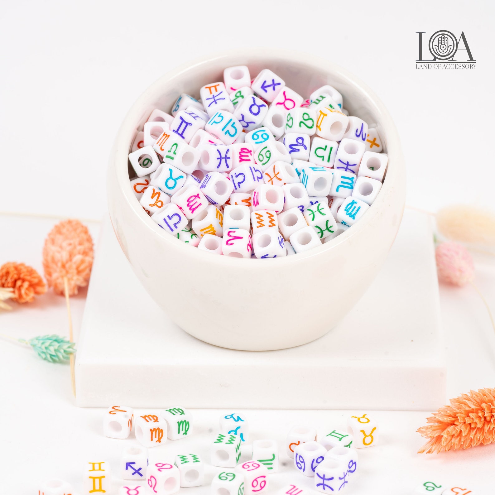 Astrology Themed Cube Beads Zodiac Beads, Horoscope Bracelet,astrology ...