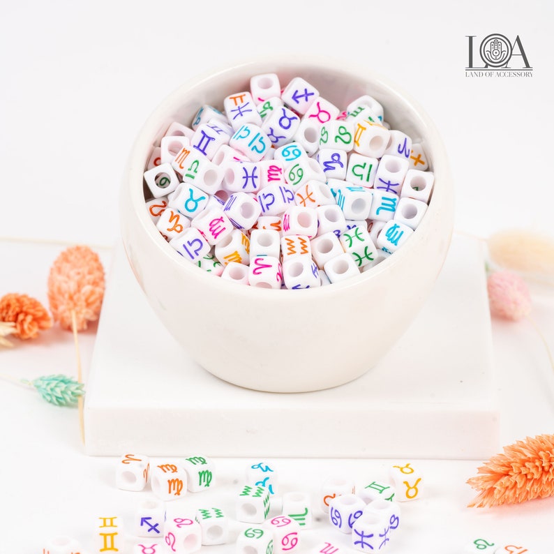 Astrology Themed Cube Beads Zodiac Beads, Horoscope Bracelet,astrology ...