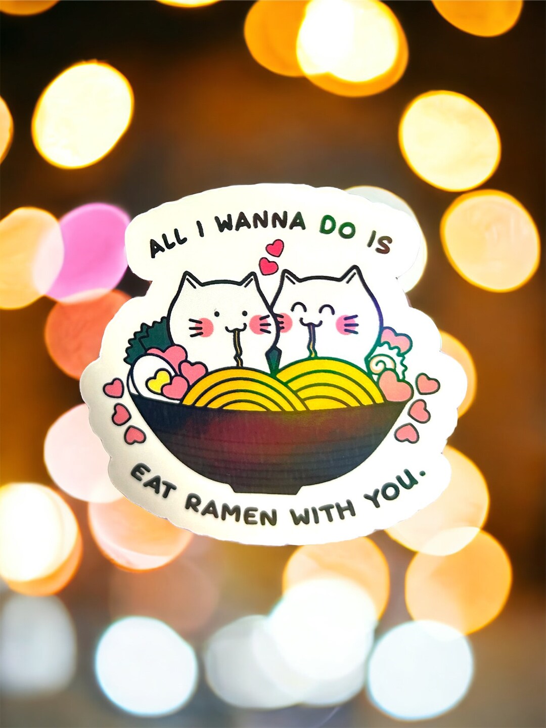Ramen and Kitties Cute/funny Love Sticker holographic - Etsy