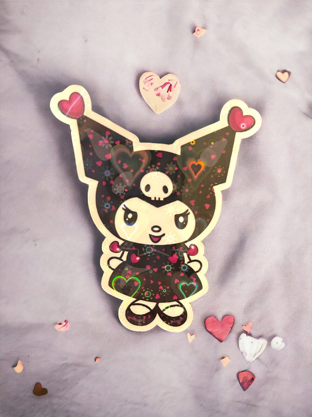 Kuromi Valentine's Black Dress Sticker (holographic/hearts) - Etsy