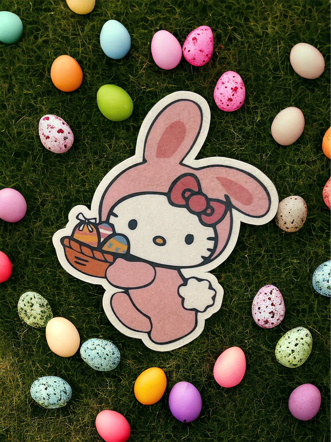 Pink HK Easter Bunny Costume Sticker holographic/dots - Etsy