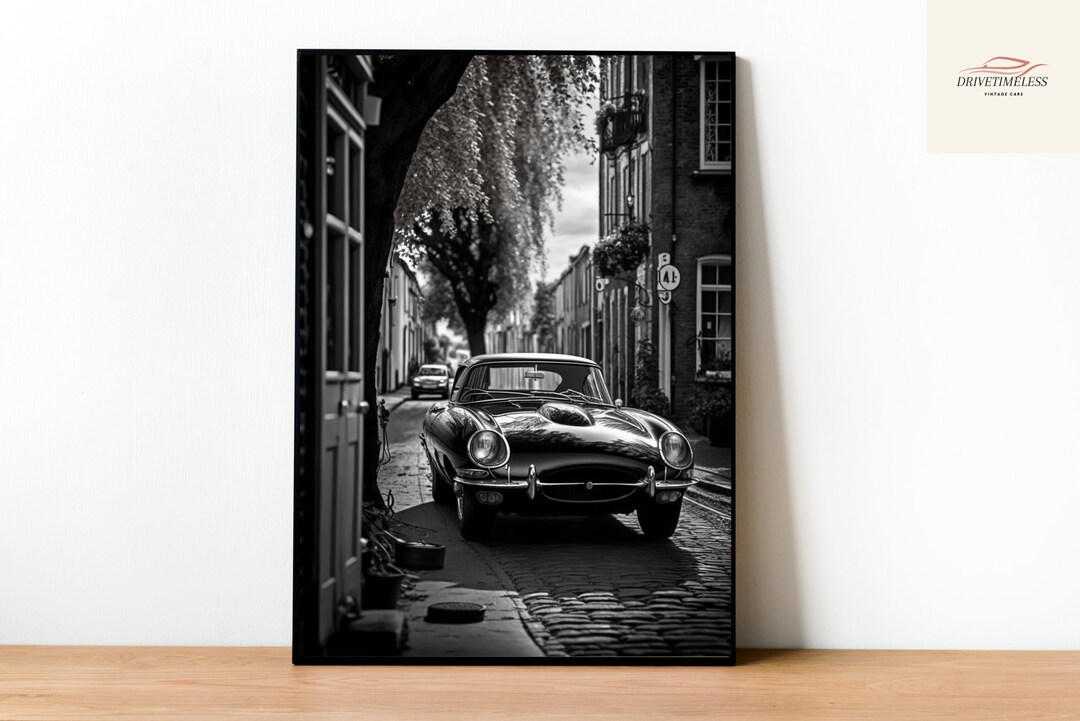 Jaguar E-type | Wall Art | Vintage Car Poster | Classic Car Art | Black ...