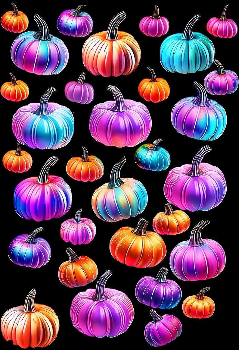 31 Neon Pumpkins PNG Individual Files Bright Colorful Bold High Quality ...