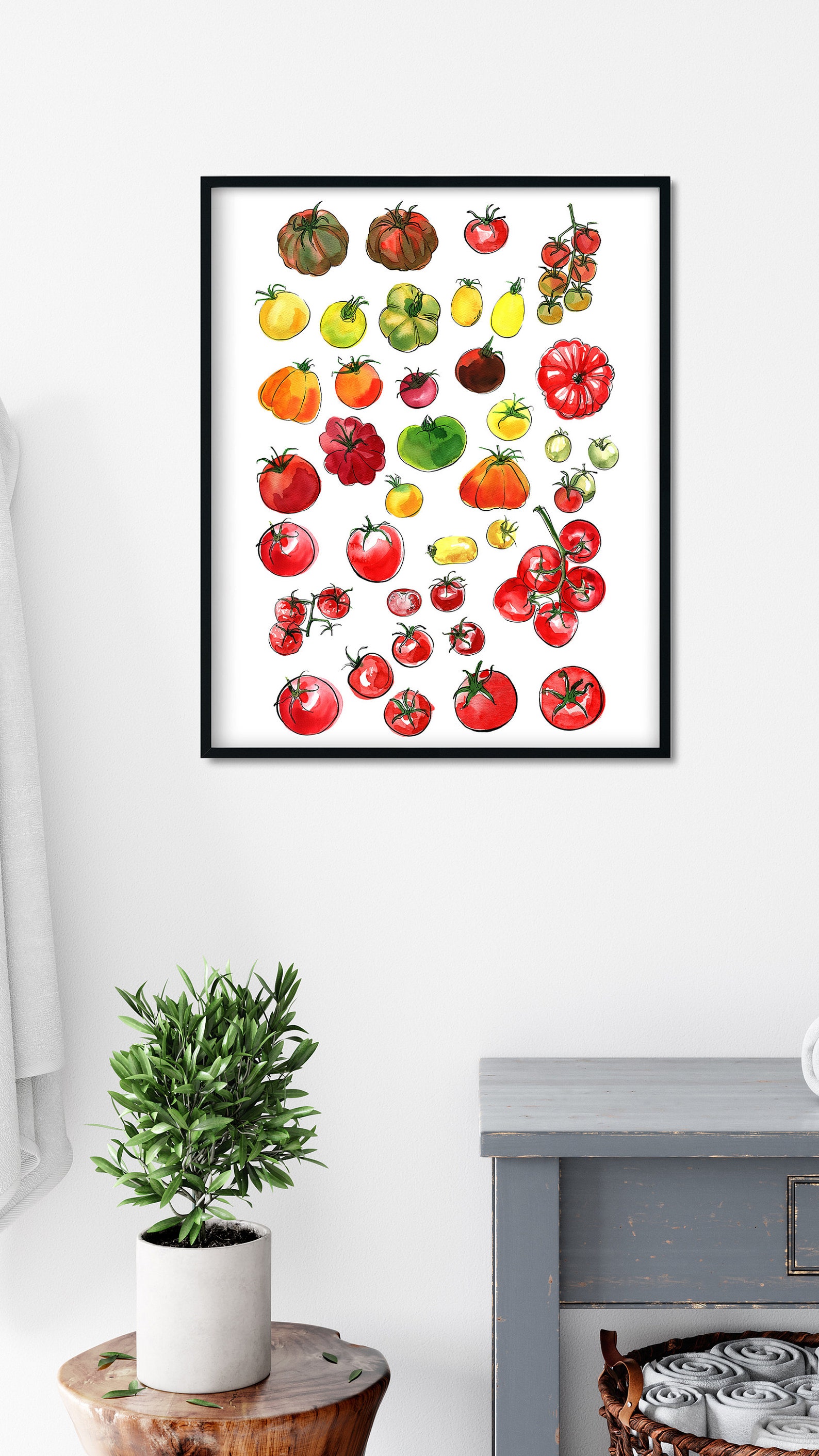 Poster of Colorful Tomatoes in Watercolor and Ink. Posters With Food ...