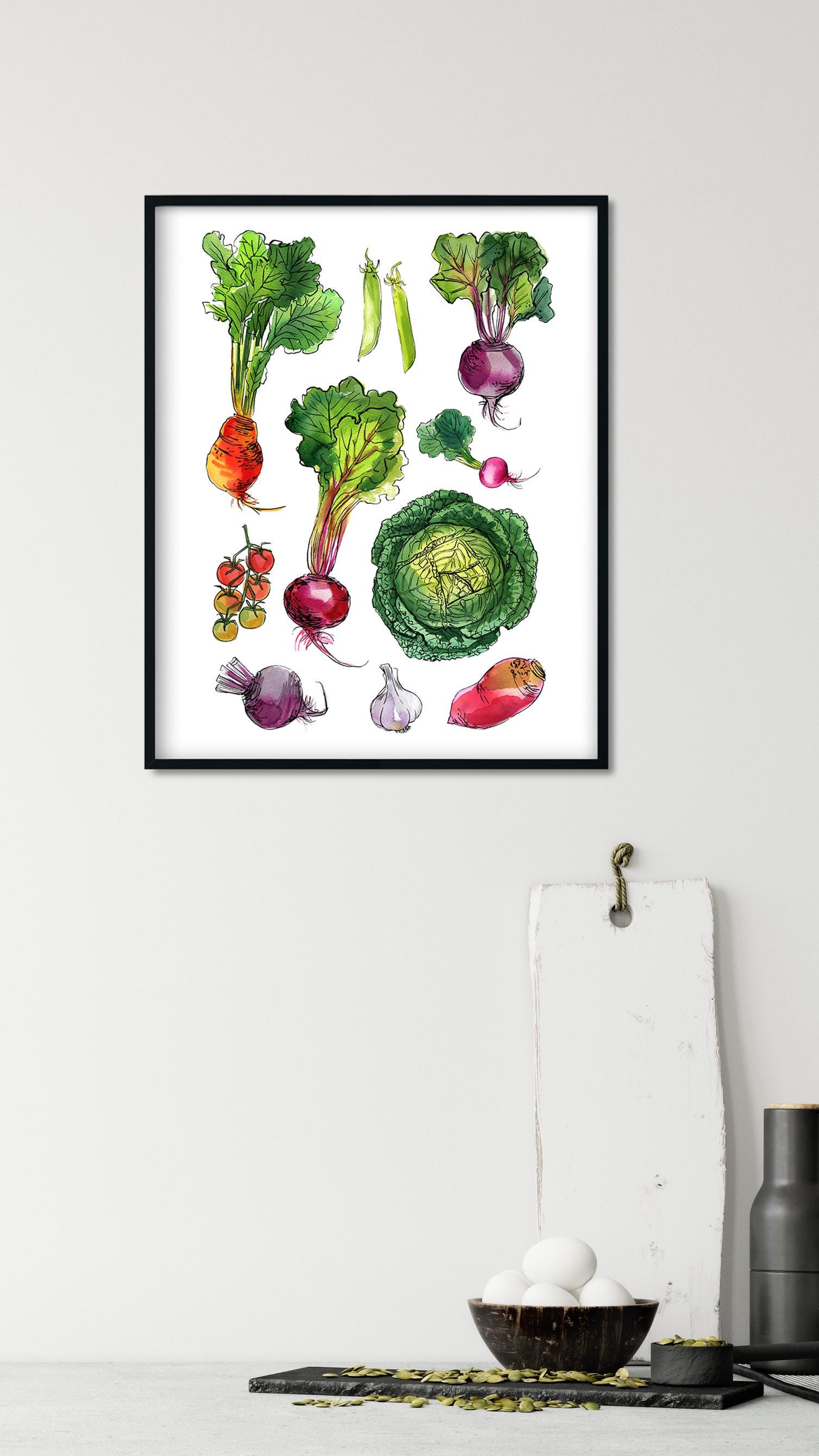 Posters of Colorful Vegetables in Watercolor and Ink. Posters With Food ...
