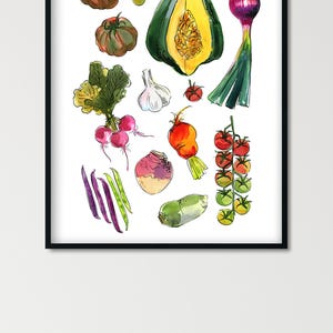 Posters of Colorful Vegetables in Watercolor and Ink. Posters With Food ...