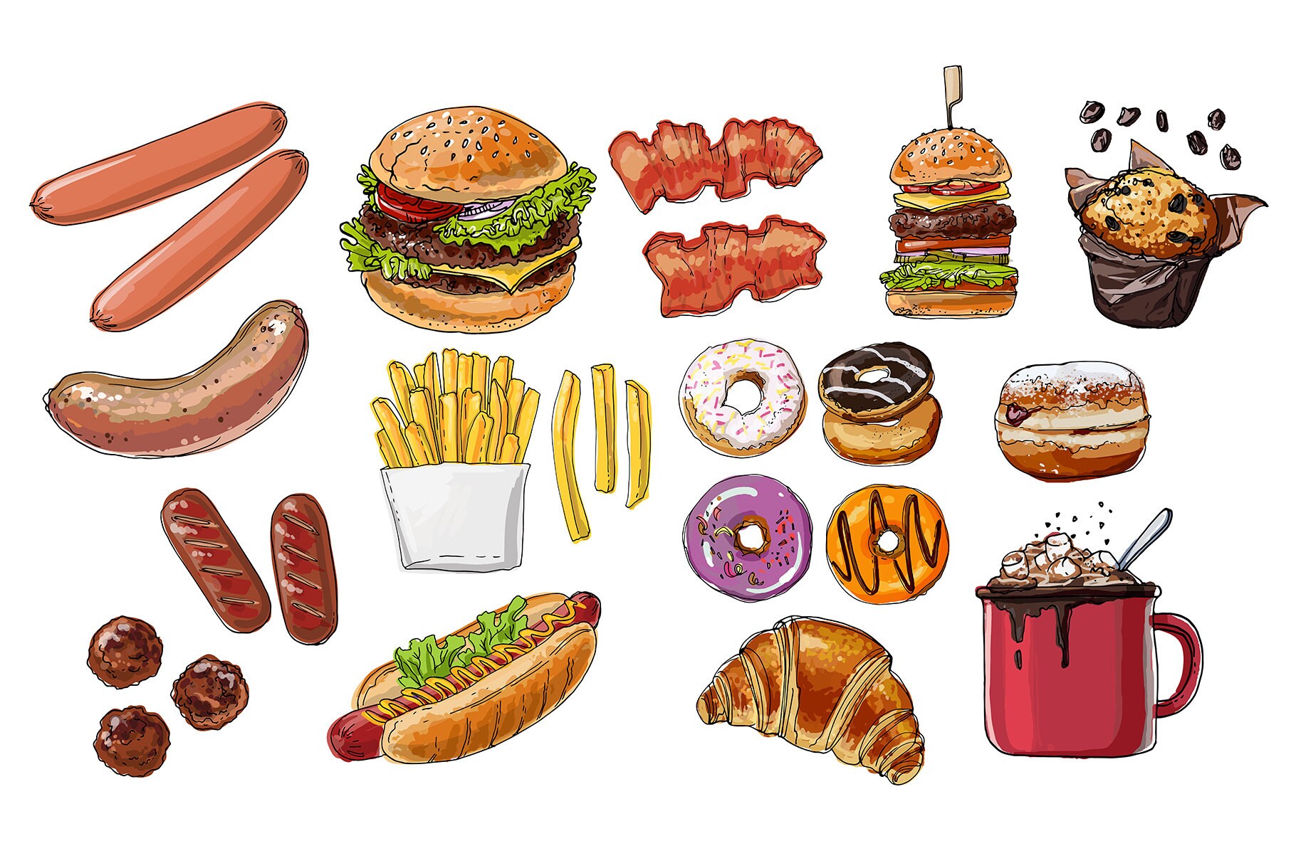 BIG SET. Vector Food Color Sketch: Vegetables Berries - Etsy
