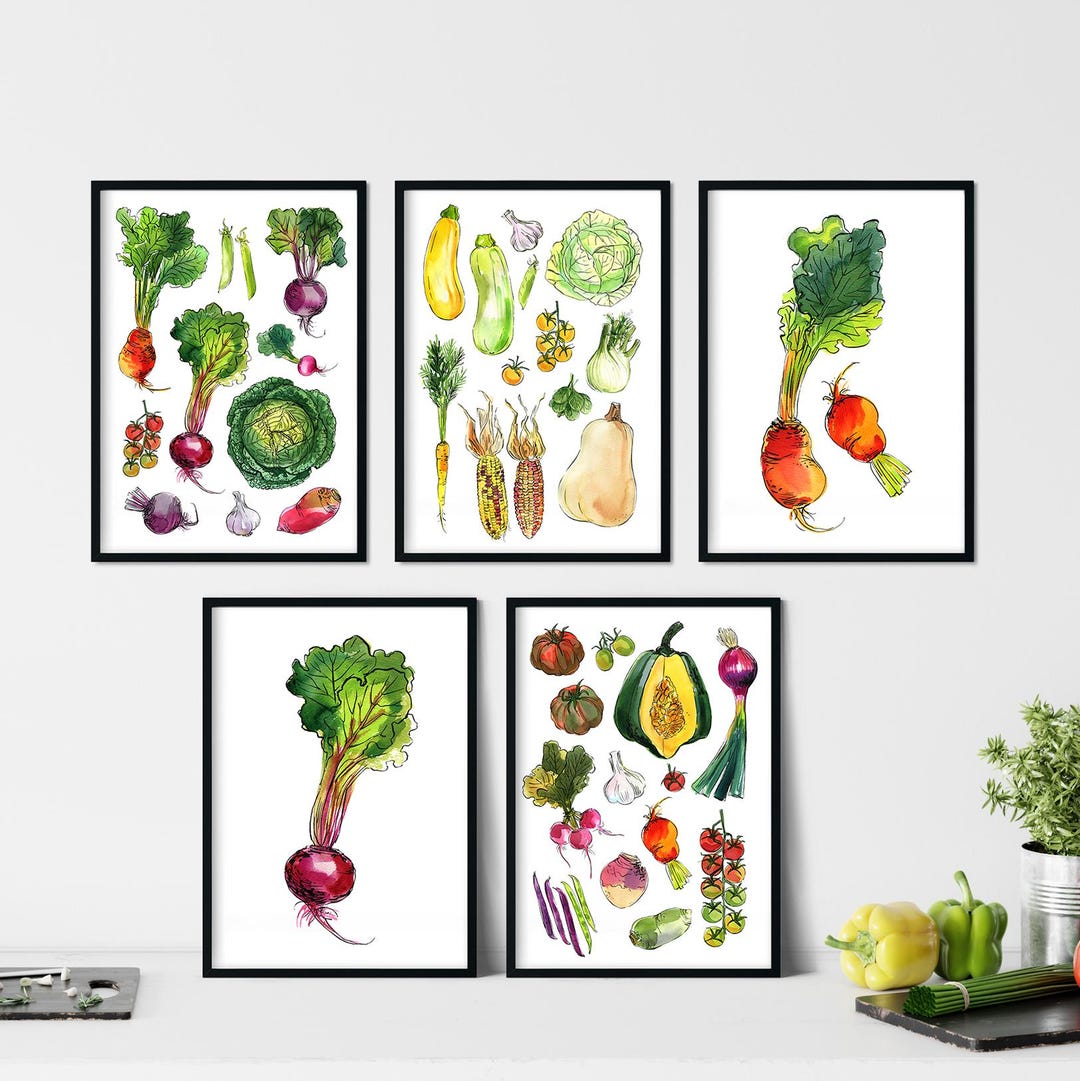 Posters of Colorful Vegetables in Watercolor and Ink. Posters With Food ...