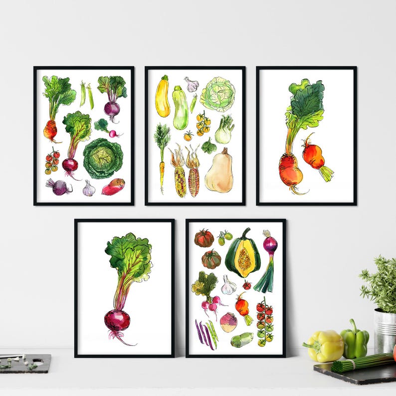 Posters of Colorful Vegetables in Watercolor and Ink. Posters With Food ...