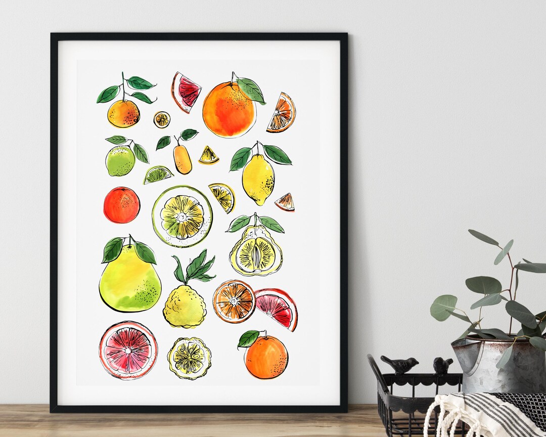 Posters Citrus Sketch Watercolor Vector Colors. Oranges and Lemons - Etsy