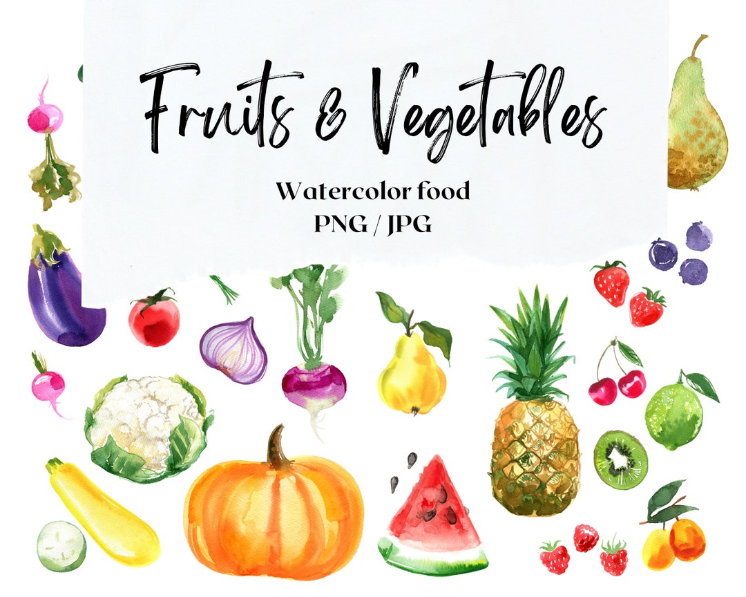 Poster With Watercolor Vegetables and Fruits English Alphabet. Decor ...