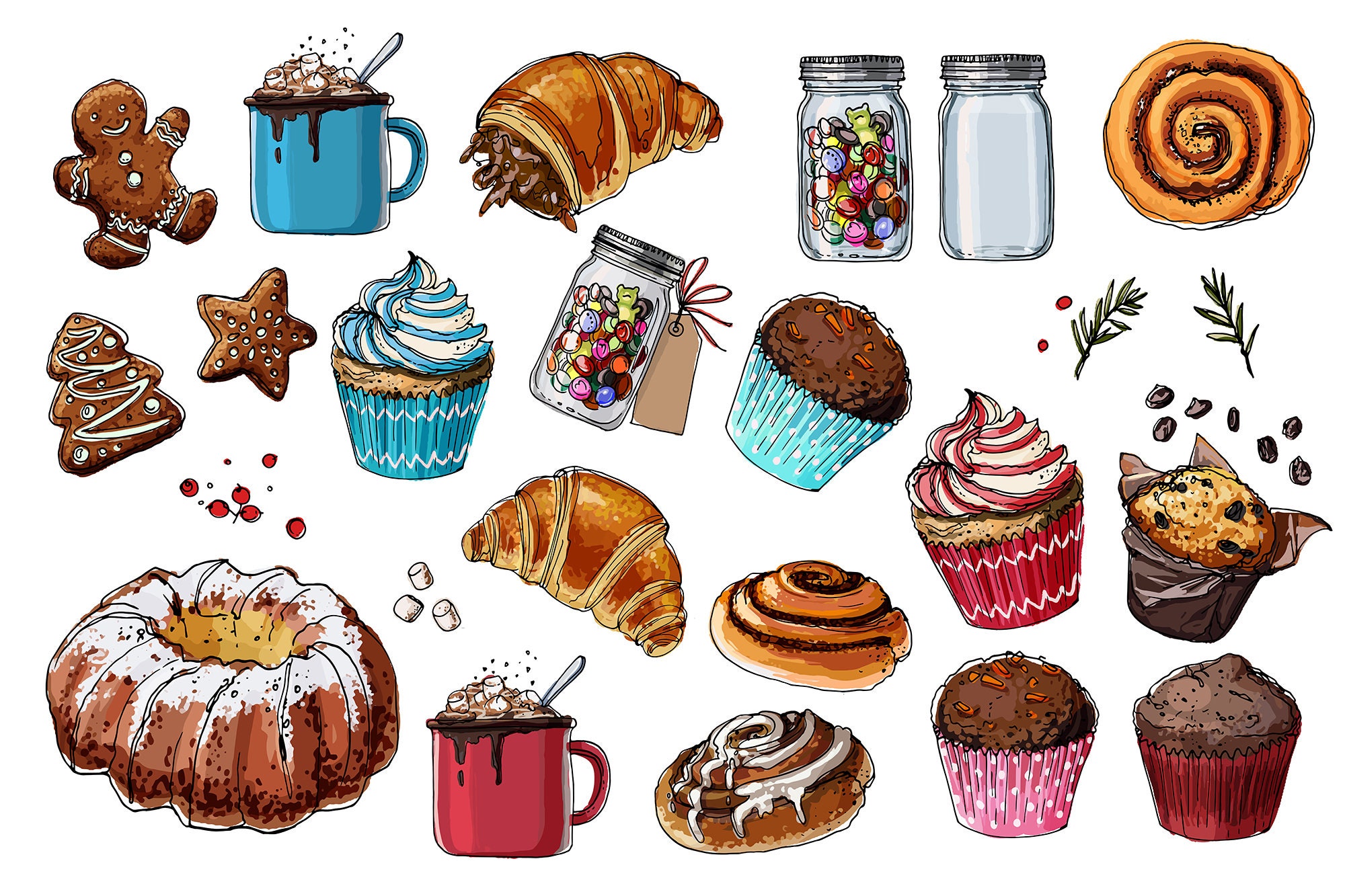 BIG SET. Vector Food Color Sketch: Vegetables, Berries, Fruits, Spices ...