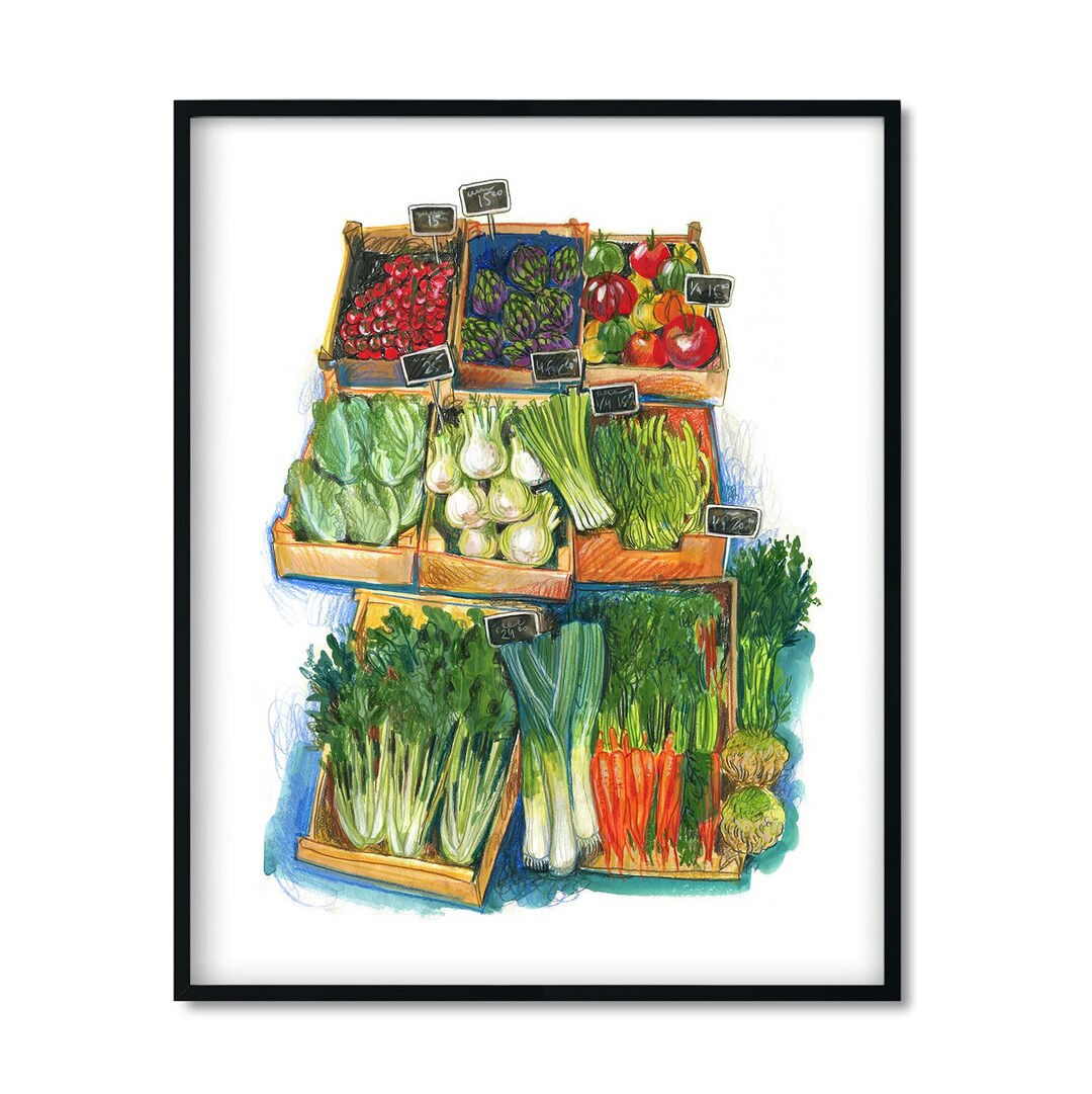 A Stall With Vegetables. Farmer's Market. Poster for Kitchen Interior ...