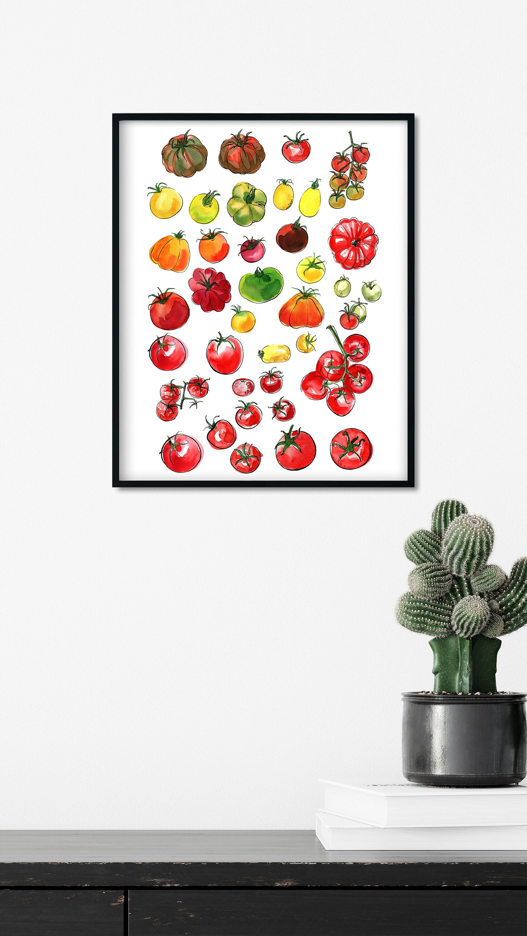 Poster of Colorful Tomatoes in Watercolor and Ink. Posters With Food ...
