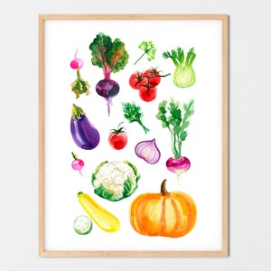 Poster With Watercolor Vegetables and Fruits English Alphabet. Decor ...
