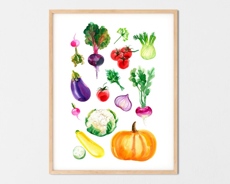 Poster With Watercolor Vegetables and Fruits English Alphabet. Decor ...