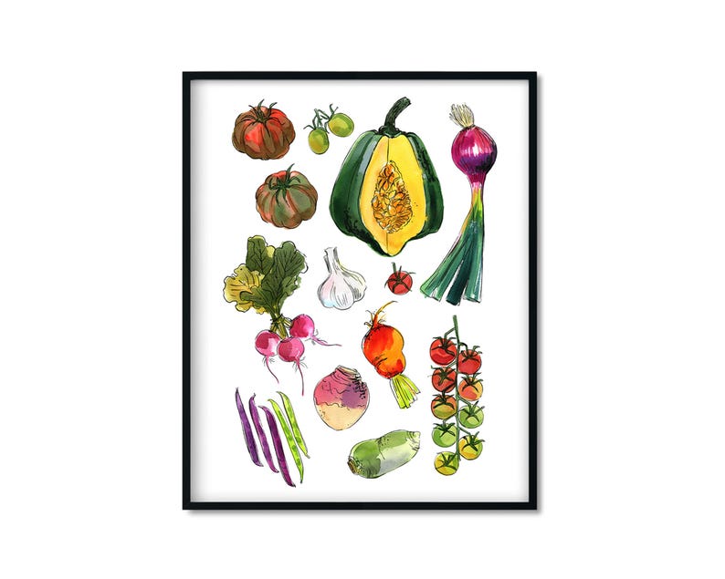 Posters of Colorful Vegetables in Watercolor and Ink. Posters With Food ...