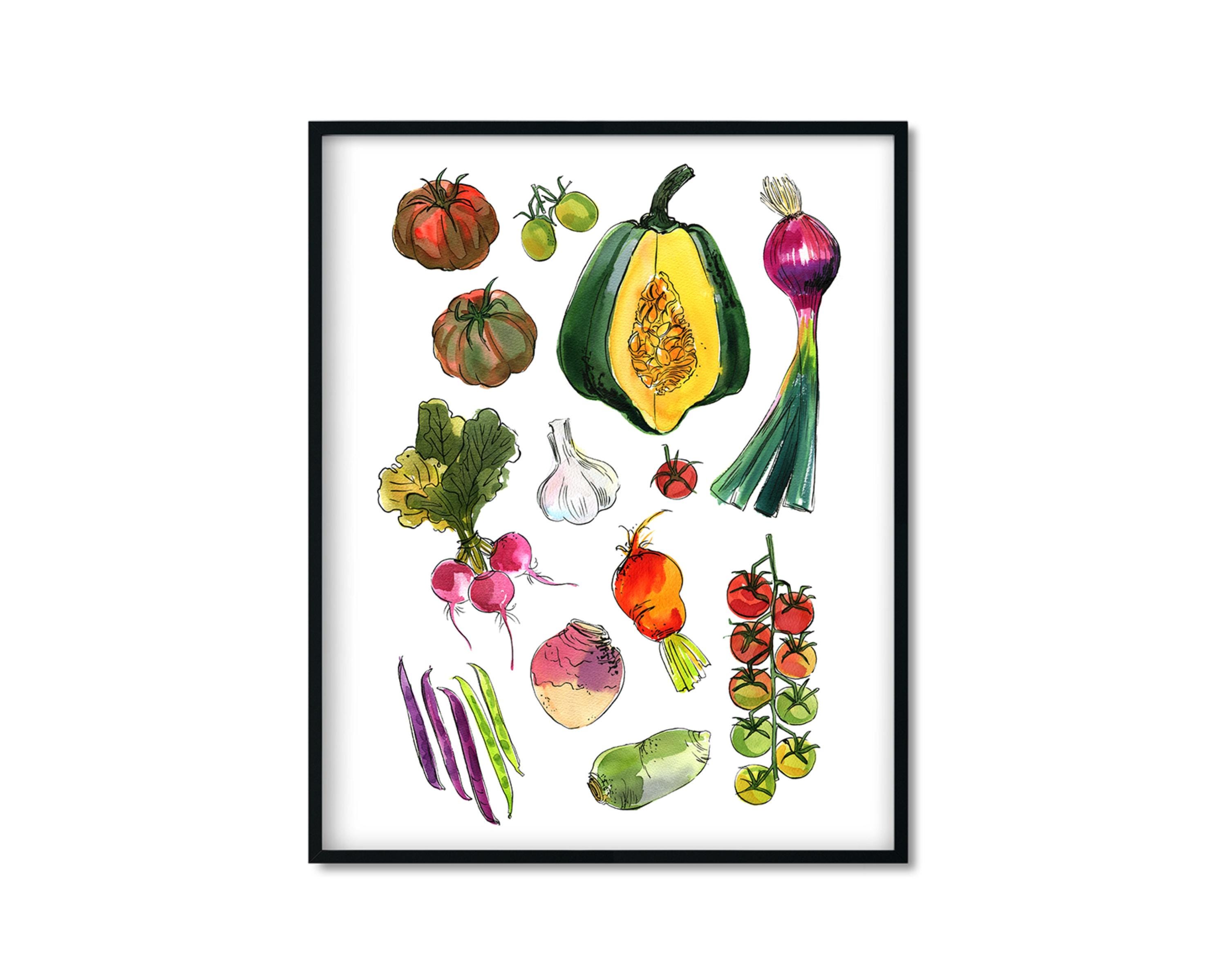 Posters of Colorful Vegetables in Watercolor and Ink. Posters With Food ...