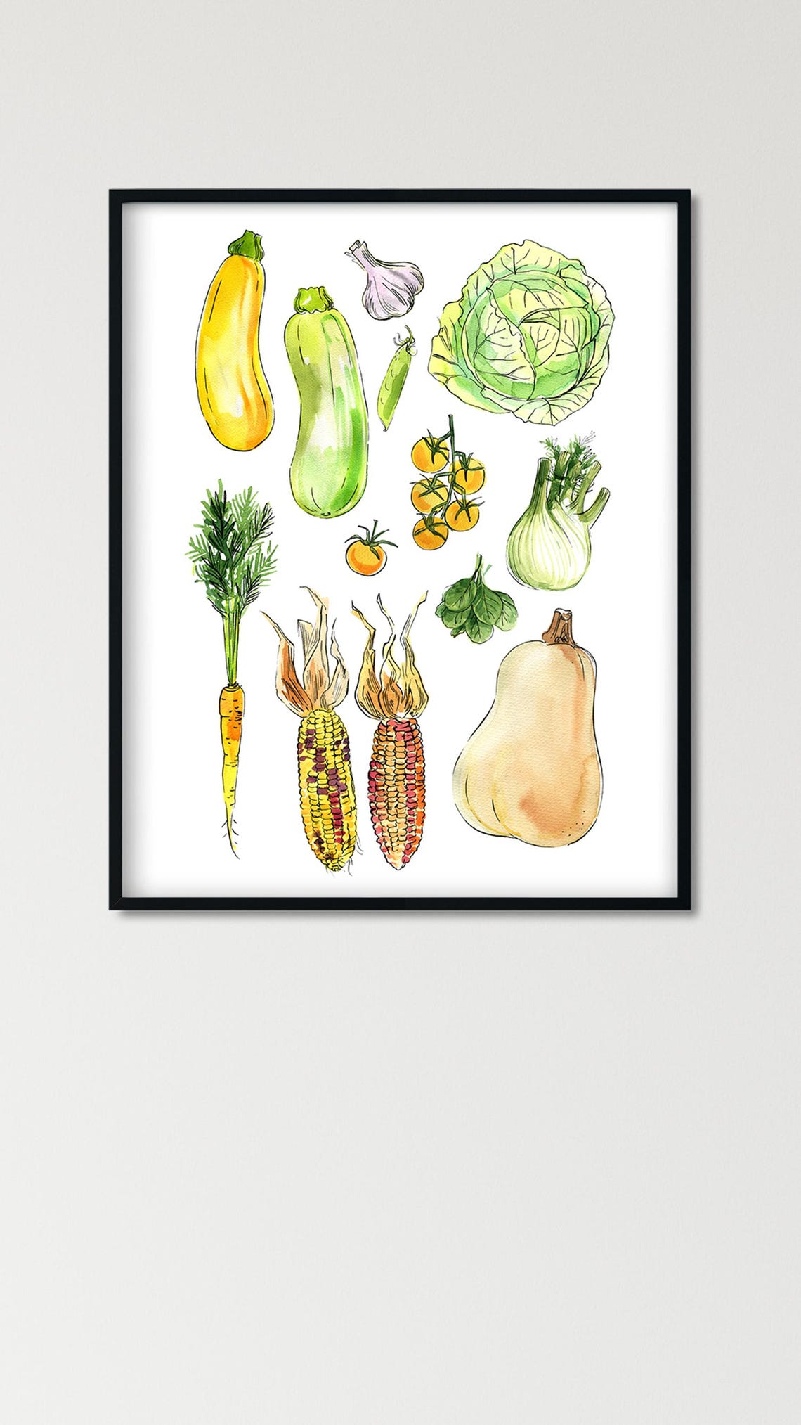 Posters of Colorful Vegetables in Watercolor and Ink. Posters With Food ...