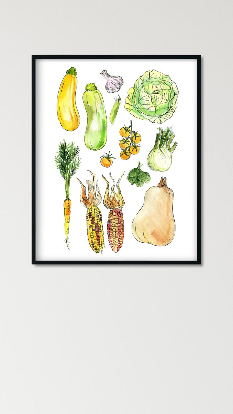Posters of Colorful Vegetables in Watercolor and Ink. Posters With Food ...