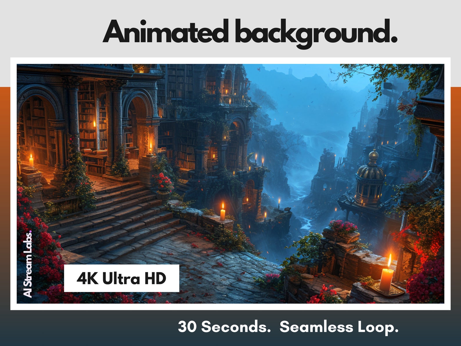 4K Animated Background Enchanted Elven Library | Streaming, Vtuber ...