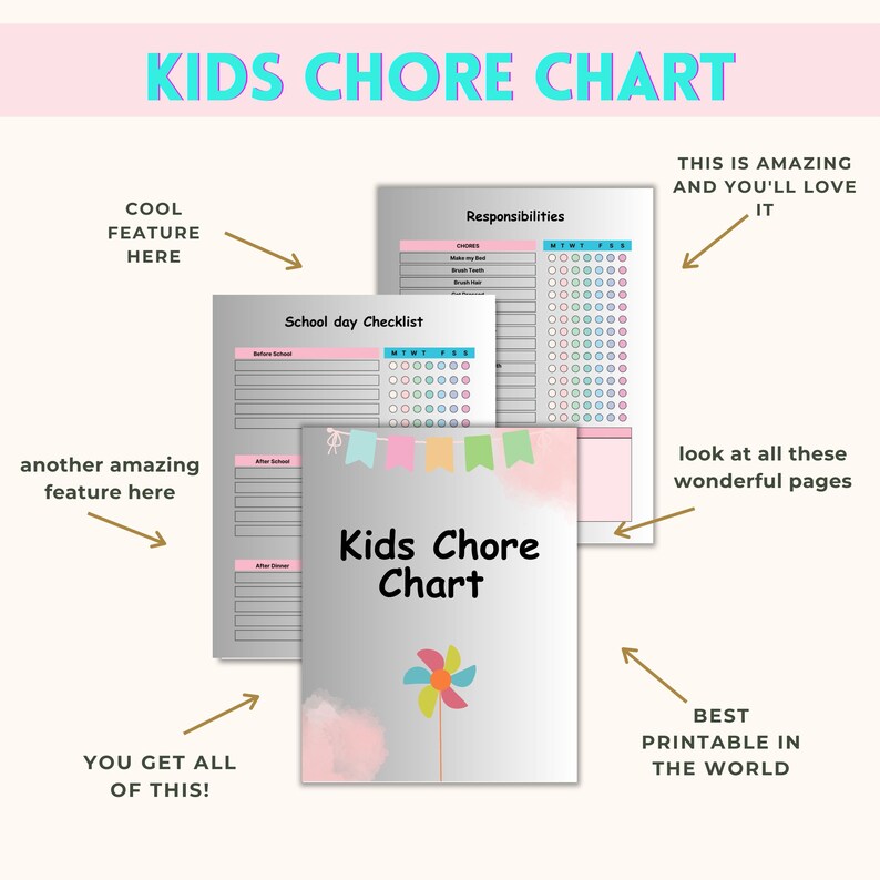 Customizable Kids Chore Chart, Interactive Kids Chore Chart, Organized ...