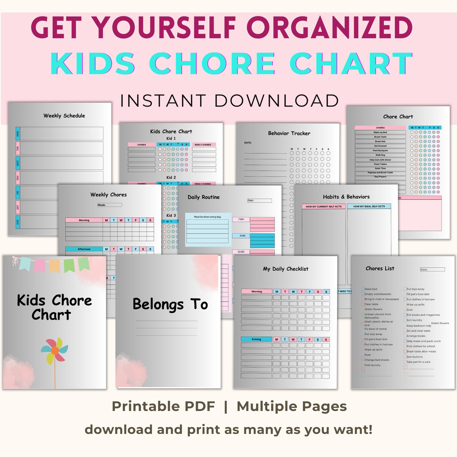 Customizable Kids Chore Chart | Interactive Family Organizer PDF ...