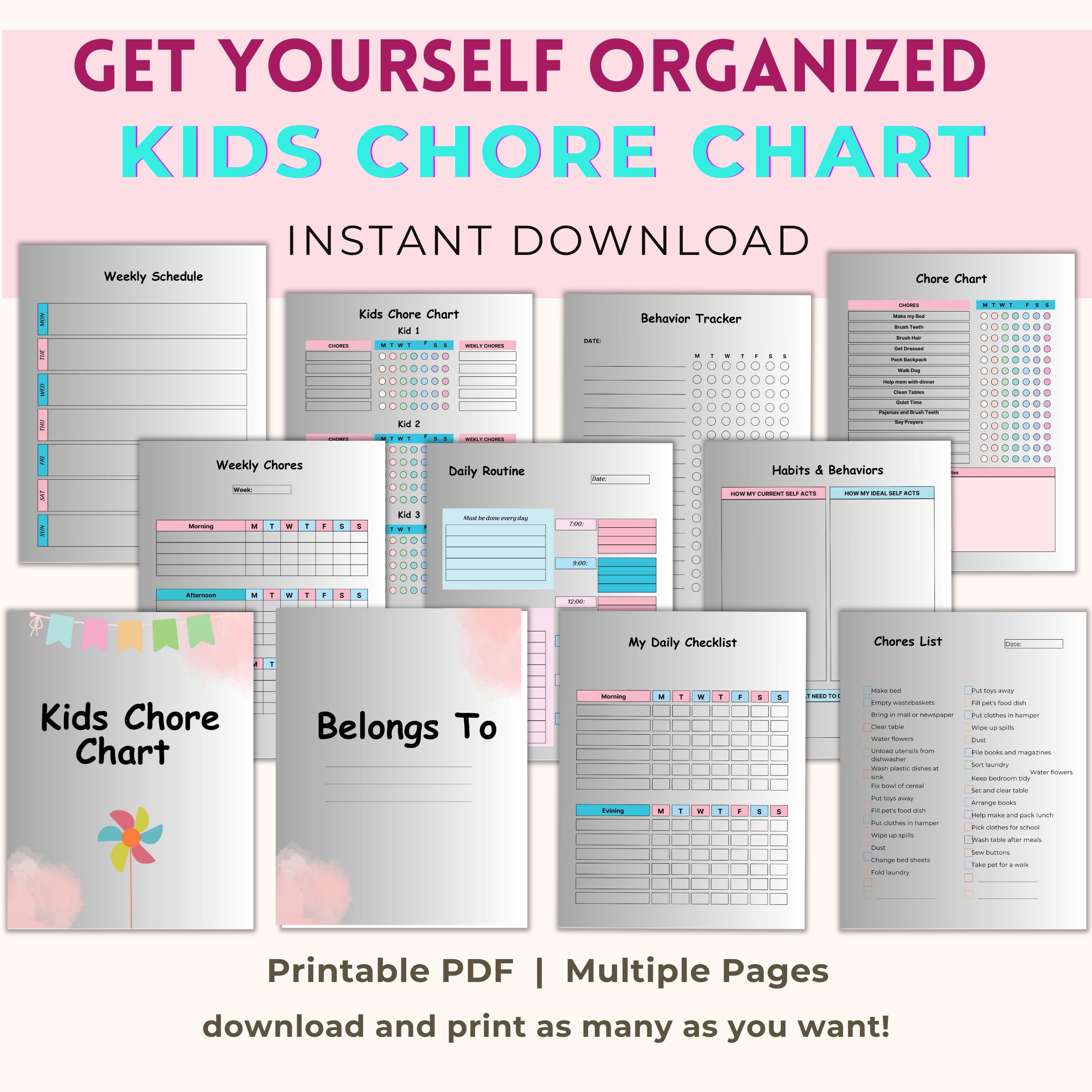 Customizable Kids Chore Chart, Interactive Kids Chore Chart, Organized ...