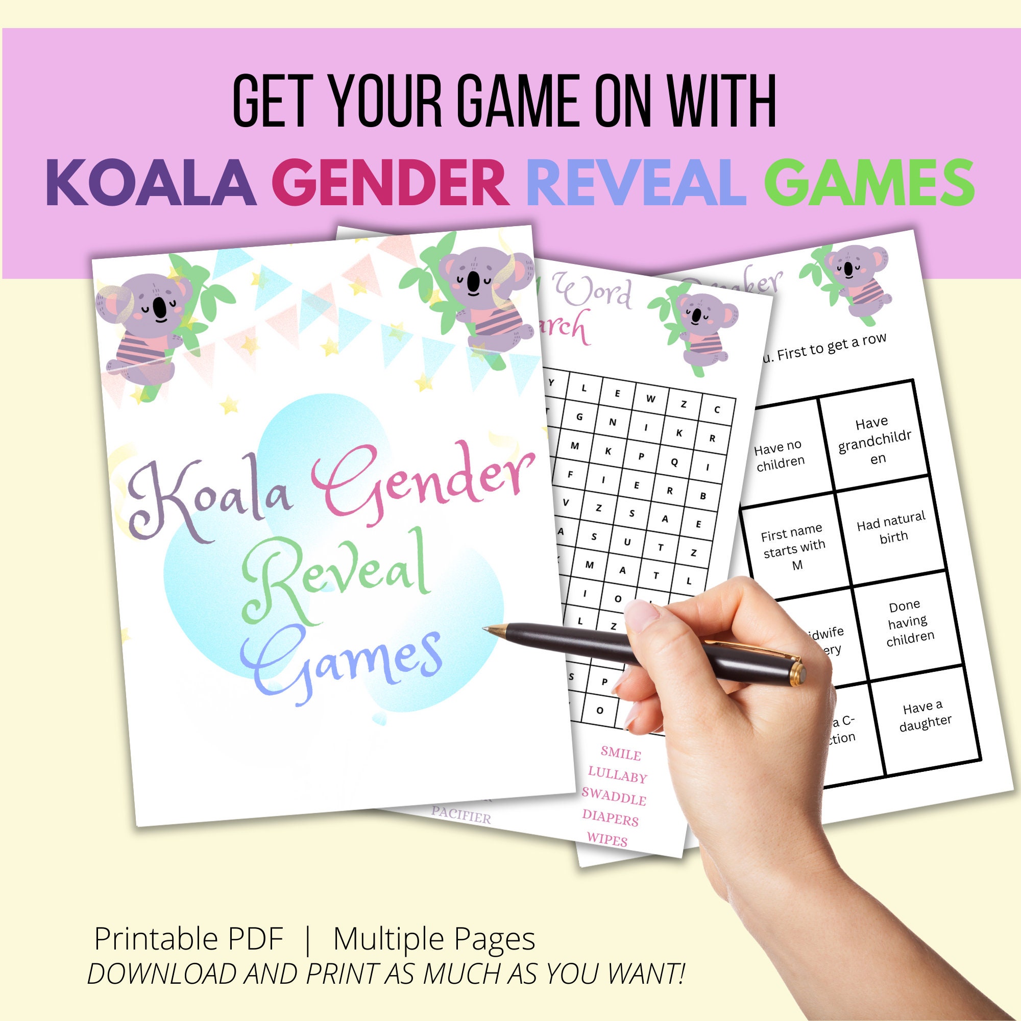Koala Gender Reveal Games: Baby Shower Bingo (PDF) - Etsy