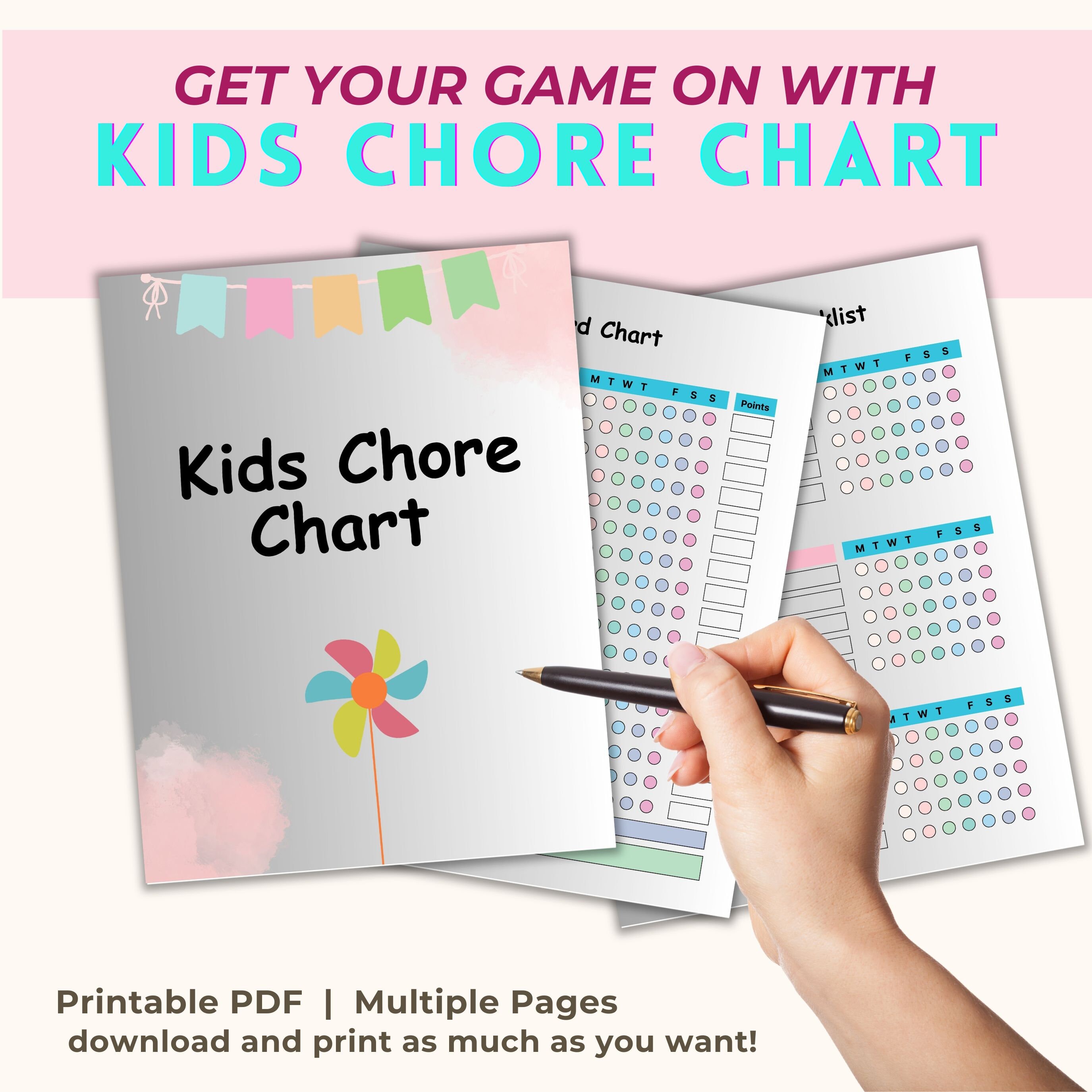 Customizable Kids Chore Chart, Interactive Kids Chore Chart, Organized ...