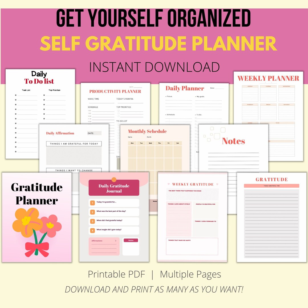 Self-gratitude Planner Journal Printable PDF | 30 Day Self Care ...