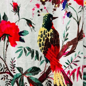 Vintage Cotton Velvet Bird Print Luxury Curtain Set of Two Panel ...