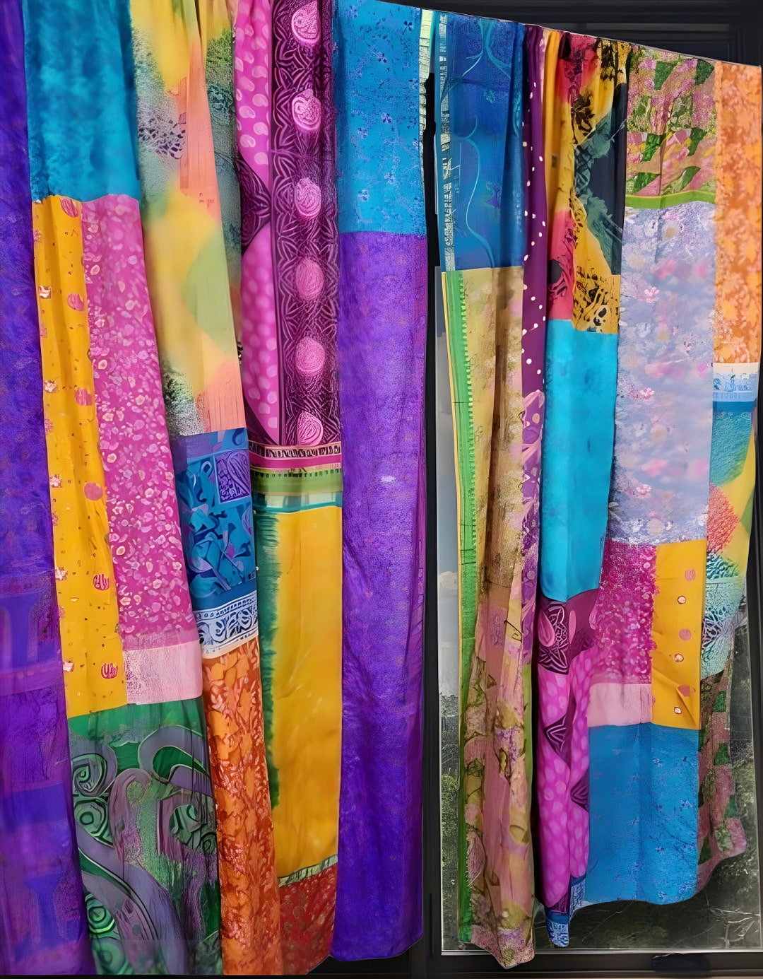 Indian Vintage Old Silk Sari Multi Color Handmade Patchwork Curtain ...