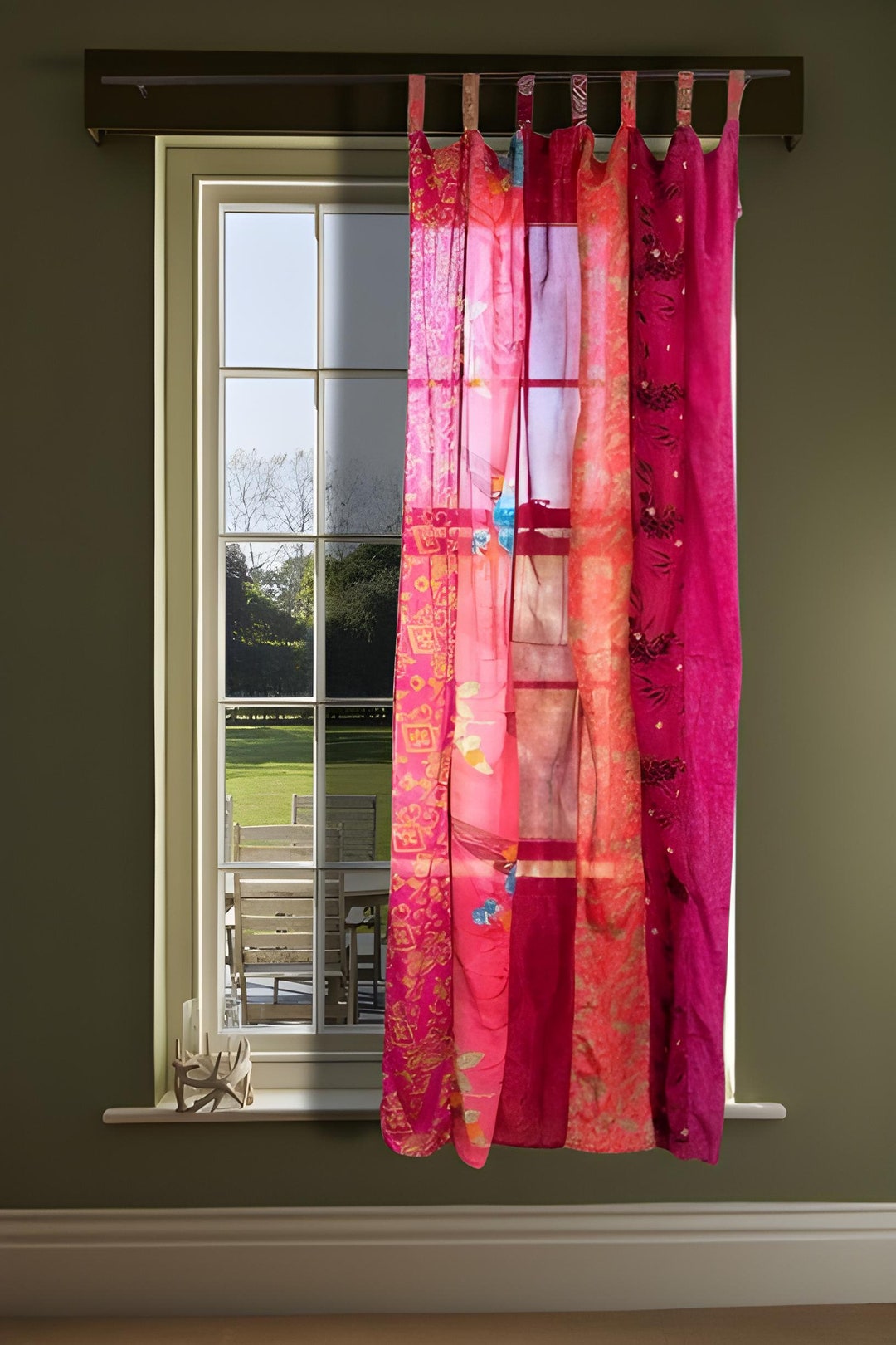 EXPRESS SERVICE of Indian Vintage Old Silk Sari Fabric Handmade Curtain ...