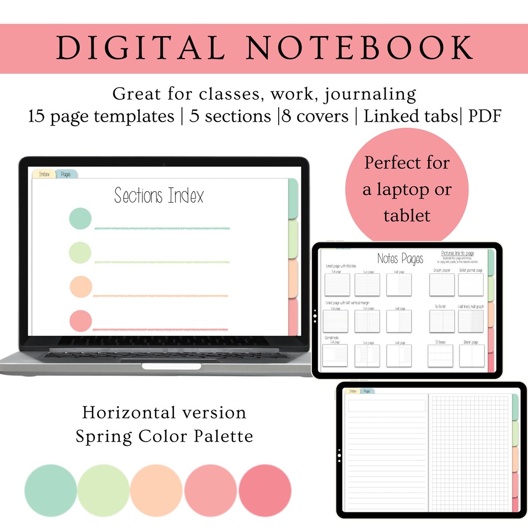 Digital Notebook Student School College Work Journal, Horizontal PDF ...
