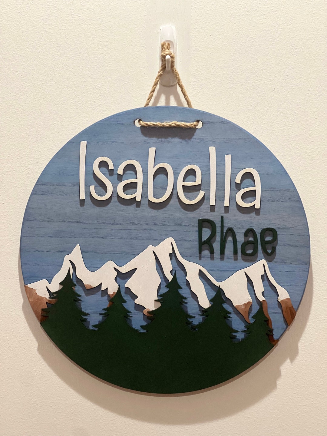 Custom Mountain and Tree Name Sign, Round Name Sign, Above Crib Name ...