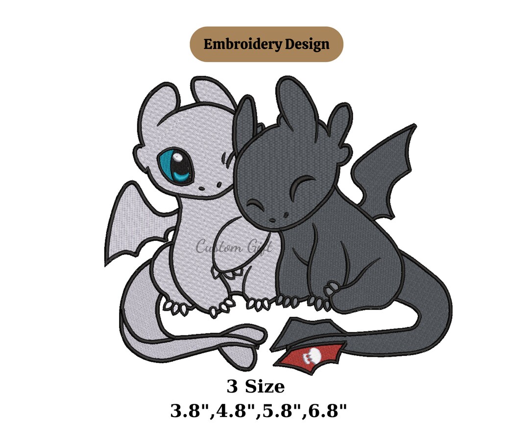 Toothless Dragon Couple Embroidery Design,embroidery Valentine ...