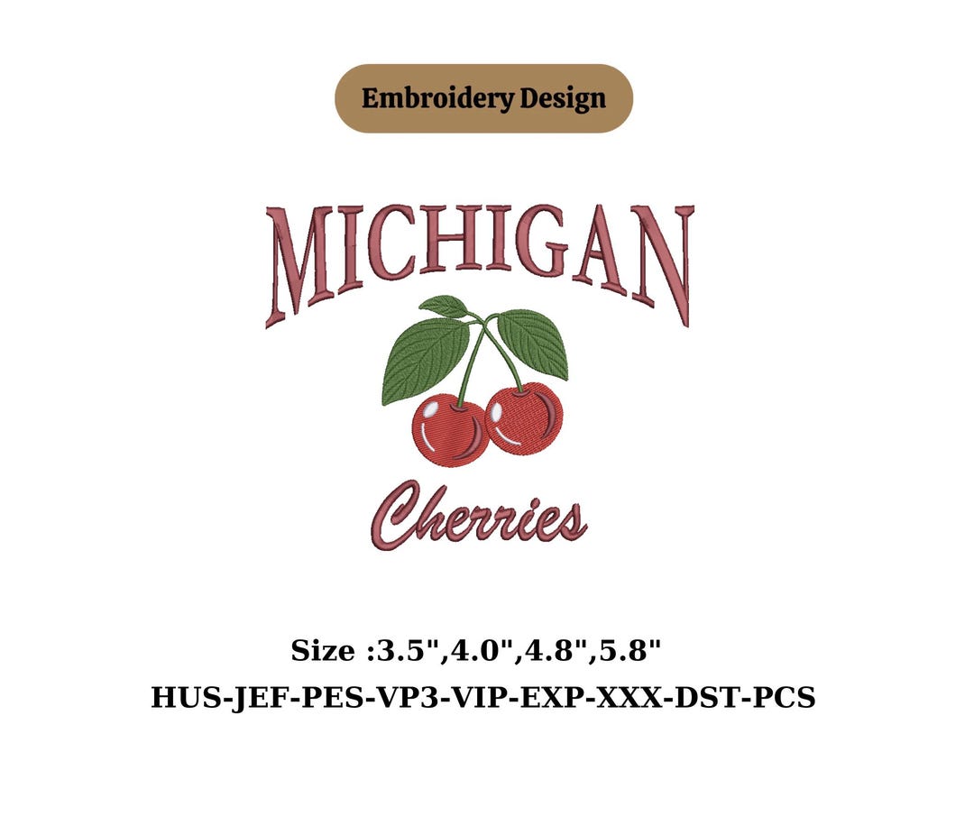 Cherries Michigan Fresh Embroidery MICHIGAN State Embroidery Design ...