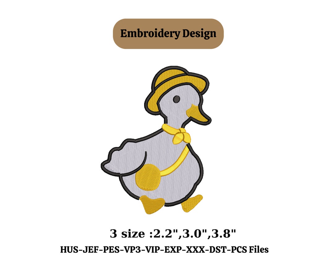 Cute Duck Animal Embroidery Design, Kawaii Mini Duck Embroidery Design ...