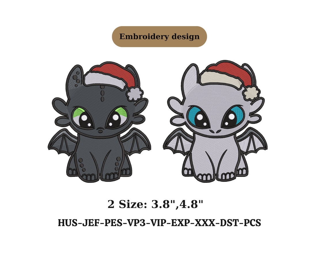 Christmas Toothless Dragon Couple Embroidery Design,embroidery Couple ...