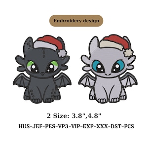 Christmas Toothless Dragon Couple Embroidery Design,embroidery Couple ...