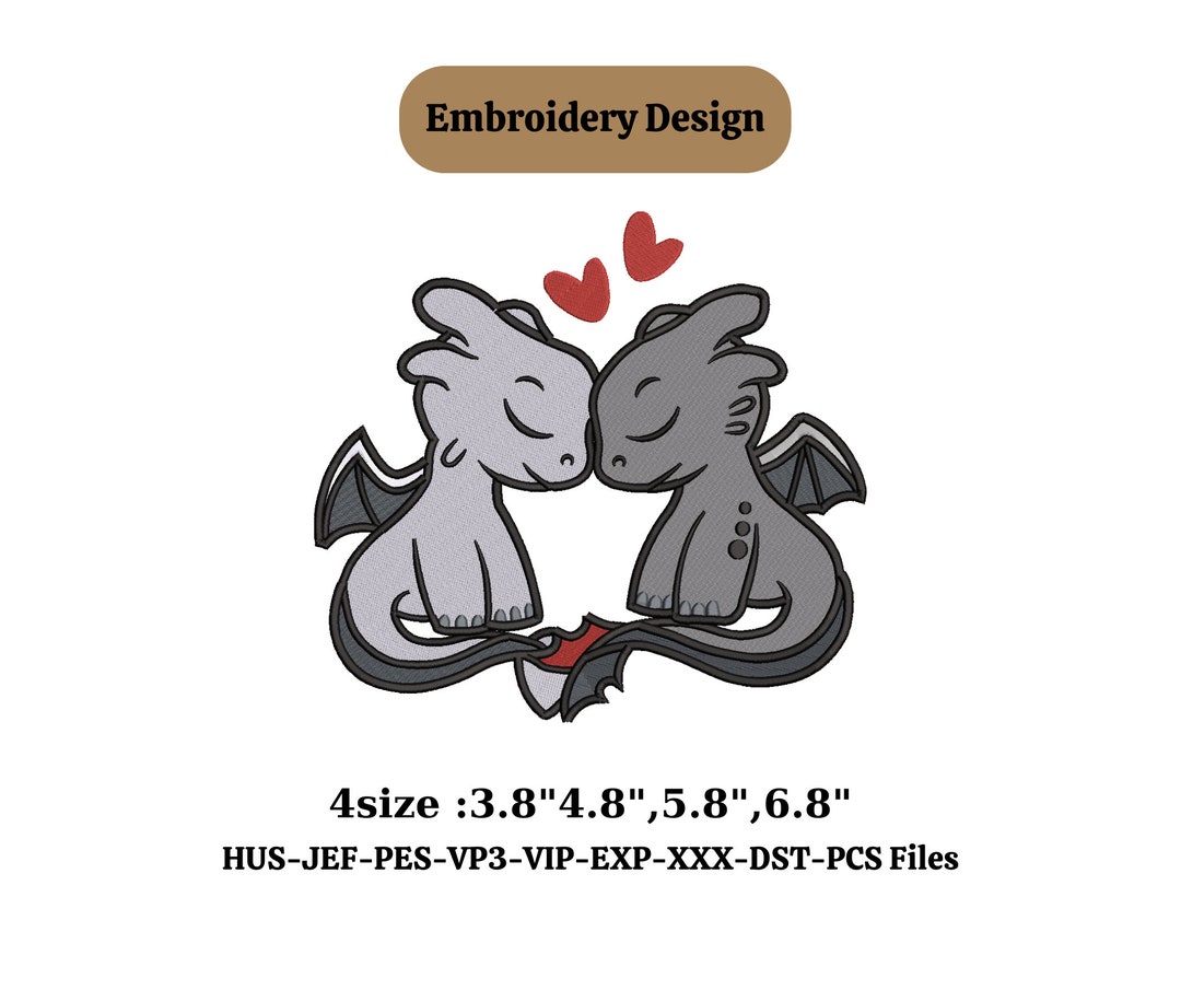 Toothless Dragon Couple Embroidery Design,embroidery Valentine ...